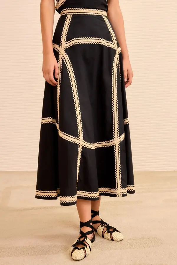 Ulla Johnson Norah A-line Trim Midi Skirt