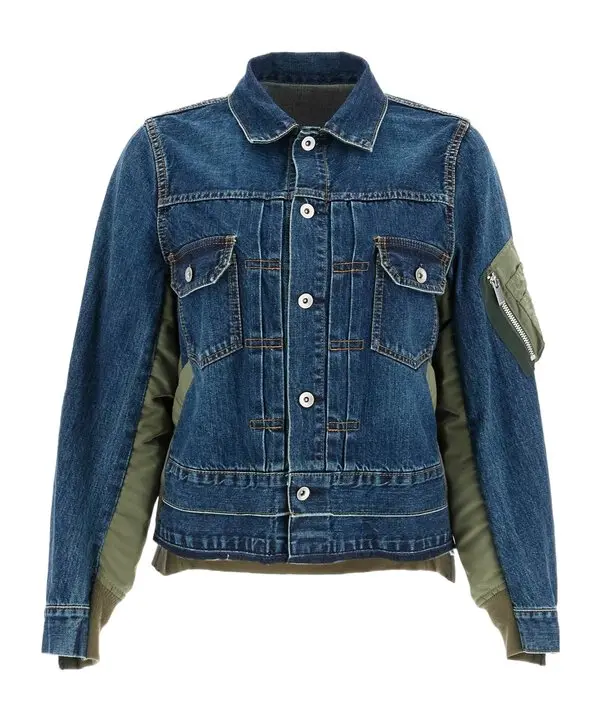 Sacai Panelled Denim Jacket - Blue