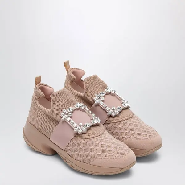 ROGER VIVIER Embellished Fabric And Mesh Trainers - Pink