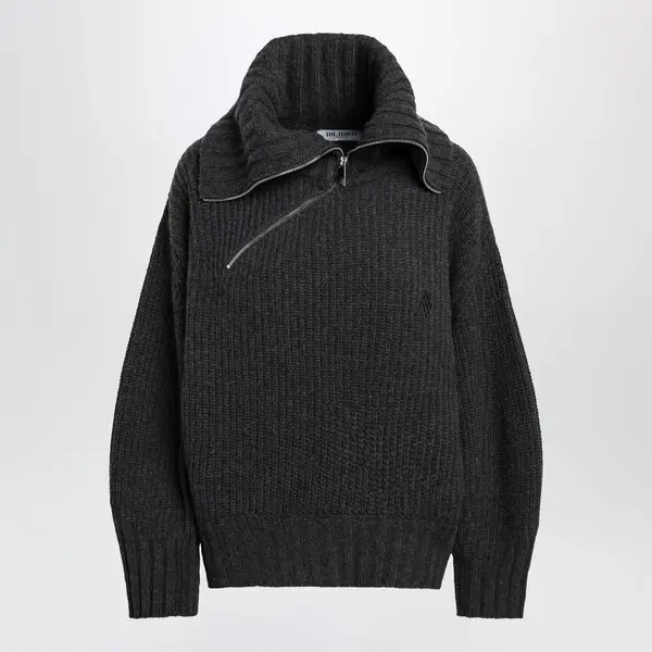Attico Dark Grey Wool And Cashmere Zip Sweater - Gray