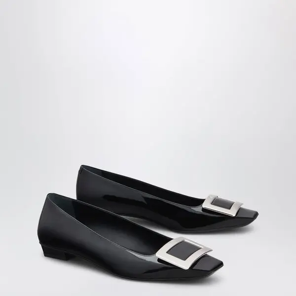 ROGER VIVIER Belle Vivier Patent Leather Ballet Flats With Metal Buckle - Black