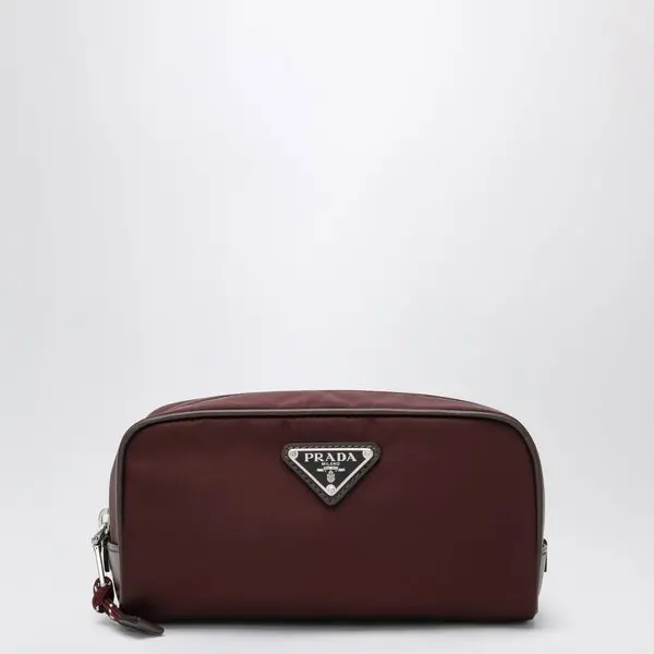 Prada Speedrock Re-nylon And Leather Pouch In Burgundy - Red