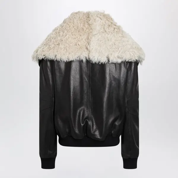 Attico Leather Bomber Jacket With Shearling Collar