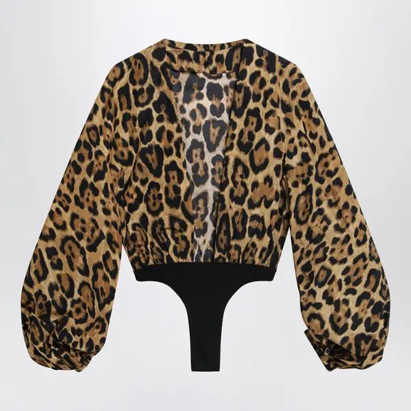 Alaïa Leopard-print Nylon Bodysuit Shirt - Brown