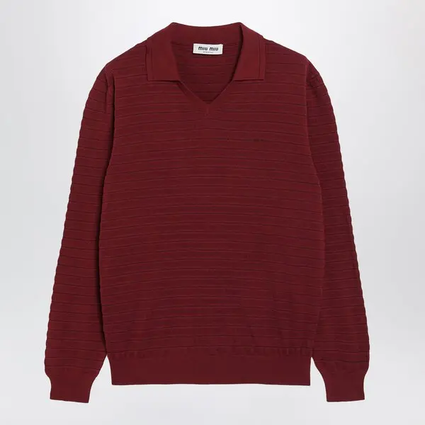 Miu Miu Striped Cotton Pique Polo Sweater - Red