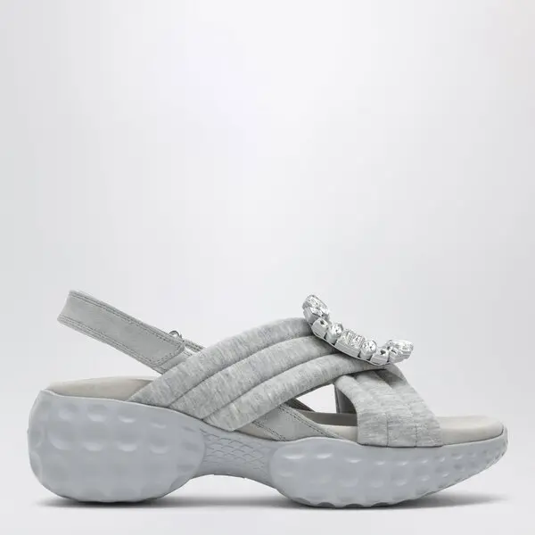 ROGER VIVIER Viv' Run Slingback Sandals Grey With Crystals - Gray