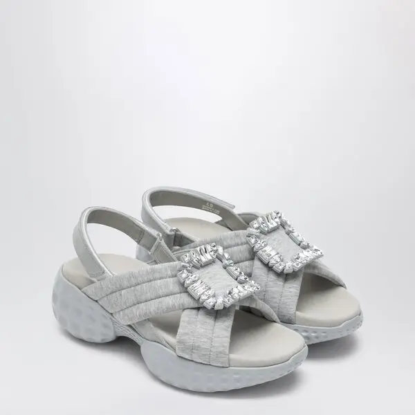 ROGER VIVIER Viv' Run Embellished Slingback Sandals - Gray