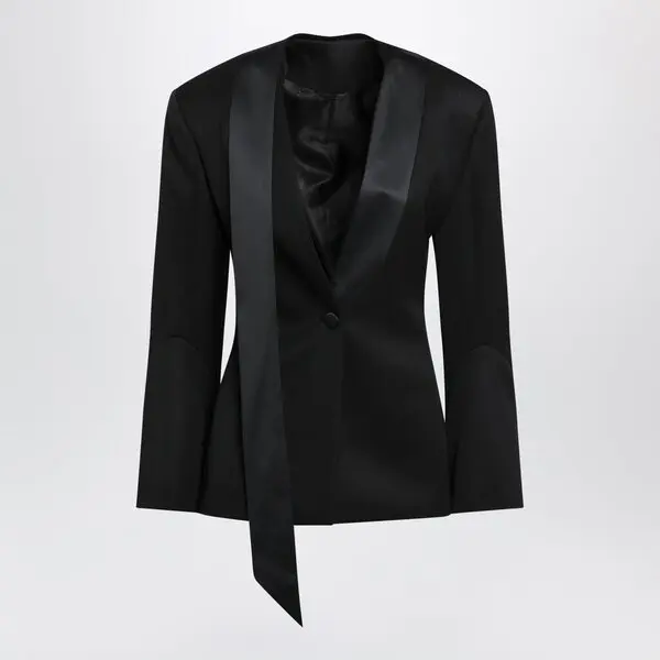 Attico Virgin Wool Tuxedo Jacket With Satin Lapels - Black