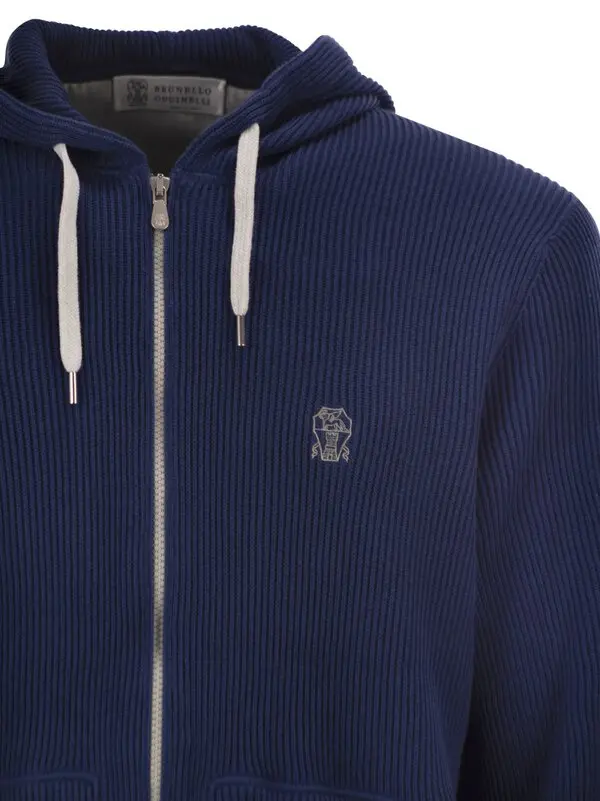 Brunello Cucinelli Ribbed Cotton Knit Zip-up Hooded Sweatshirt - Multicolor