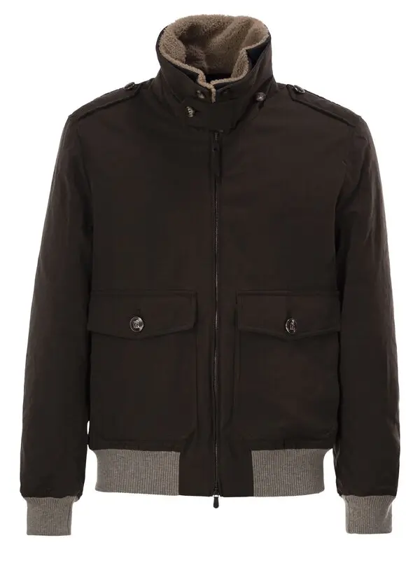 Brunello Cucinelli Padded Bomber Jacket With Shearling Collar And Tailored Details - Brown