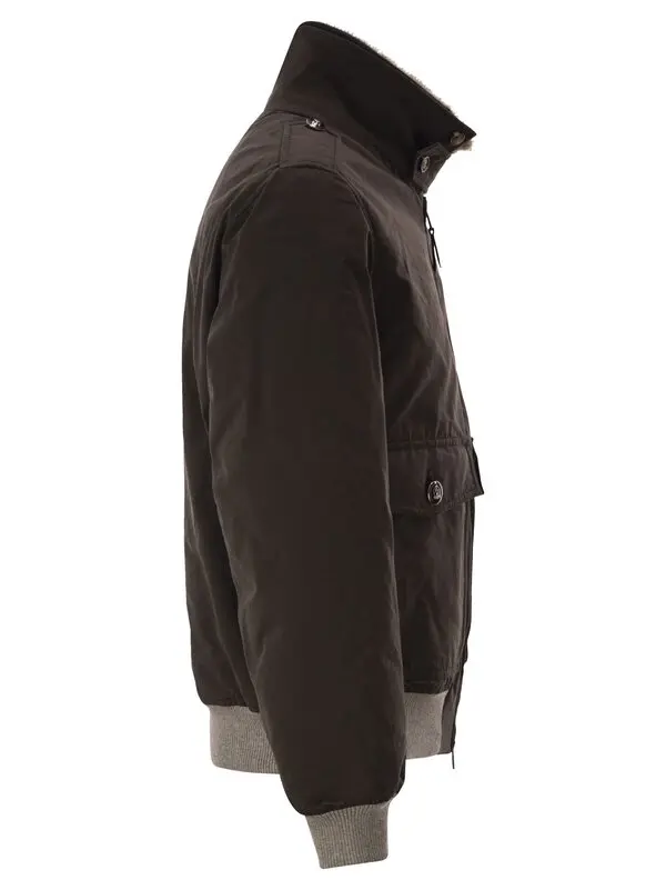 Brunello Cucinelli Padded Bomber Jacket With Shearling Collar And Tailored Details - Brown