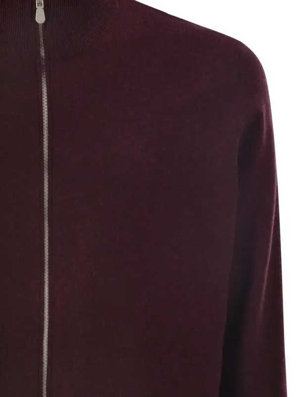 Brunello Cucinelli High-necked Cashmere Cardigan - Red