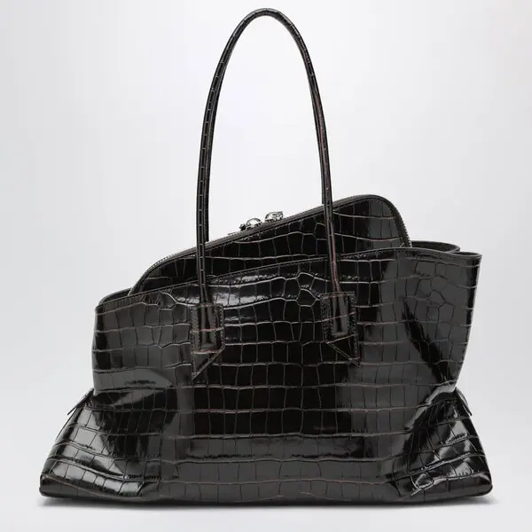 Attico La Passeggiata Medium Bag In Crocodile-print Leather - Brown