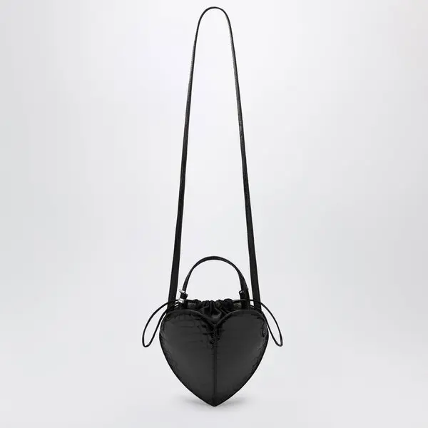 ROTATE BY BIRGER CHRISTENSEN Heart Bag Croco Embellished Leather Bag - Black
