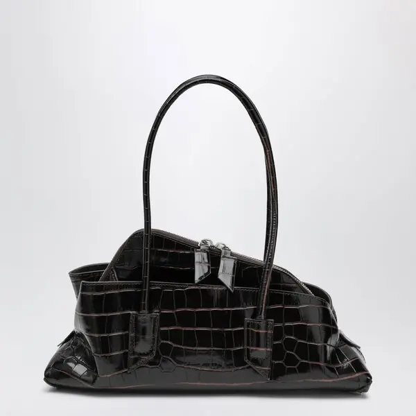 Attico La Passeggiata Small Bag In Coffee Crocodile-print Leather - Brown