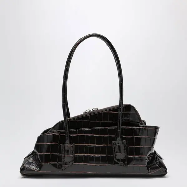 Attico La Passeggiata Small Bag In Coffee Crocodile-print Leather