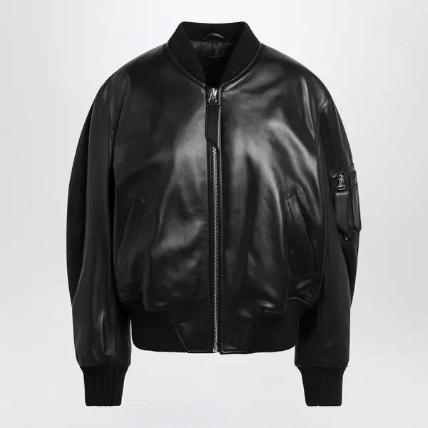 Attico Anja Leather Bomber Jacket - Black
