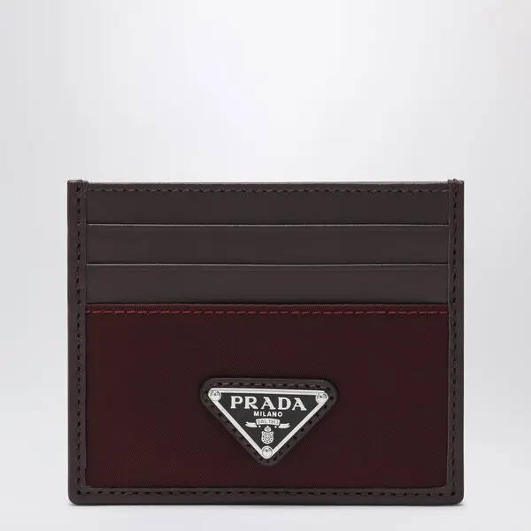 Prada Speedrock Cardholder In Re-nylon And Burgundy Leather