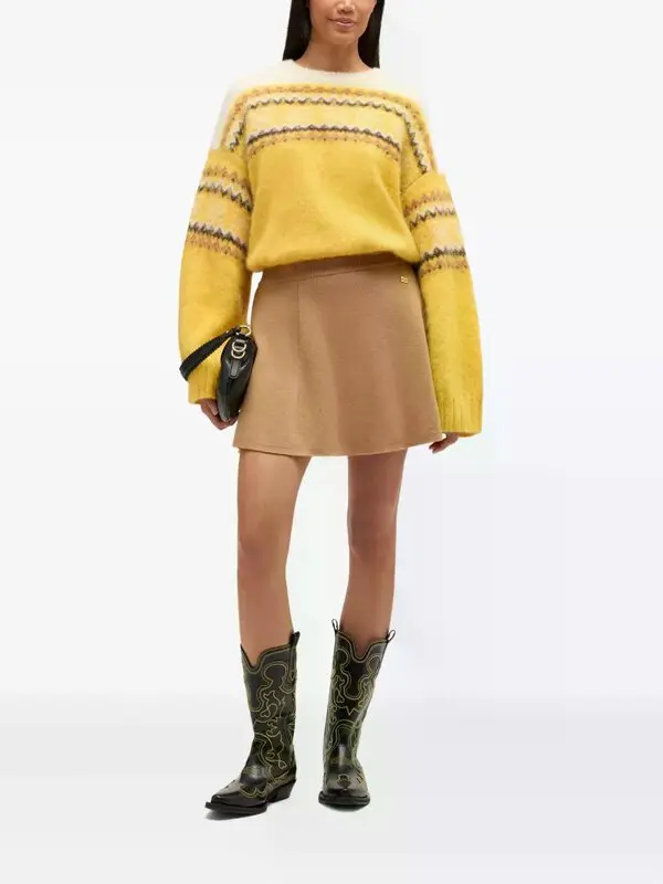 GANNI Logo Detail A-line Mini Skirt - Brown