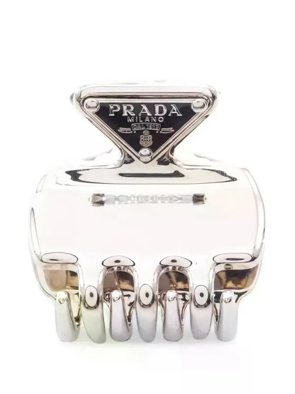Prada 2010s Logo Plaque Claw Clip - Silver