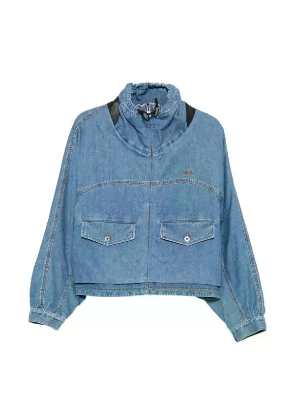 Loewe Anagram Embroidered Denim Funnel Neck Zip Up Jacket - Blue