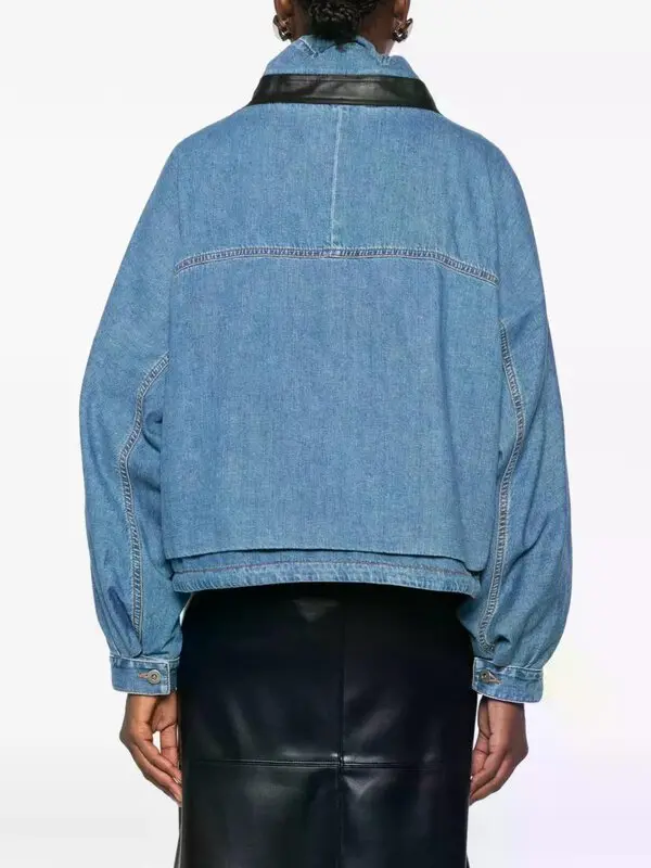 Loewe Anagram Embroidered Denim Funnel Neck Zip Up Jacket - Blue