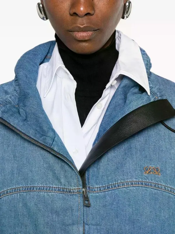 Loewe Anagram Embroidered Denim Funnel Neck Zip Up Jacket - Blue