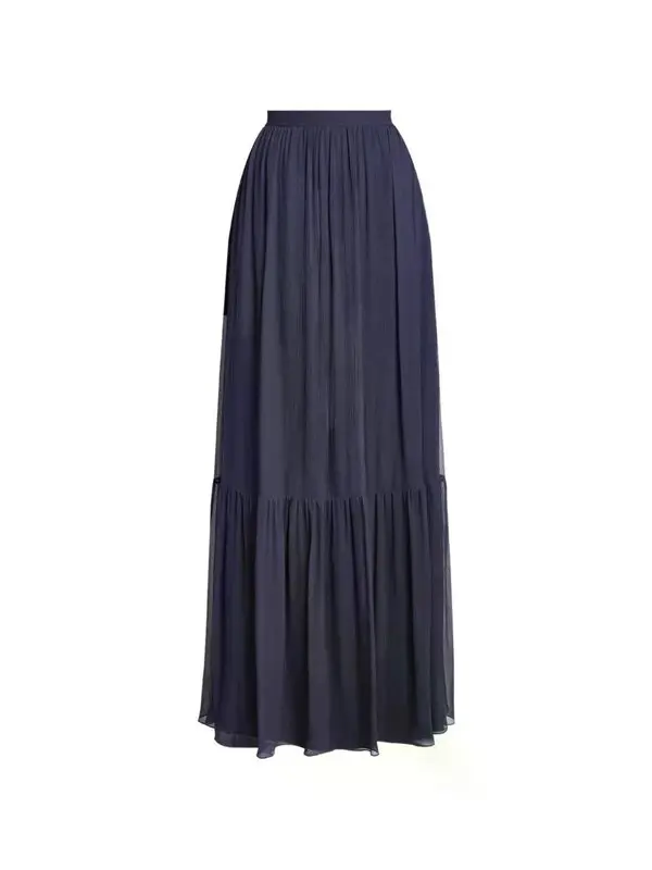 Erdem Navy Silk Creponne Tiered Hem Maxi Skirt