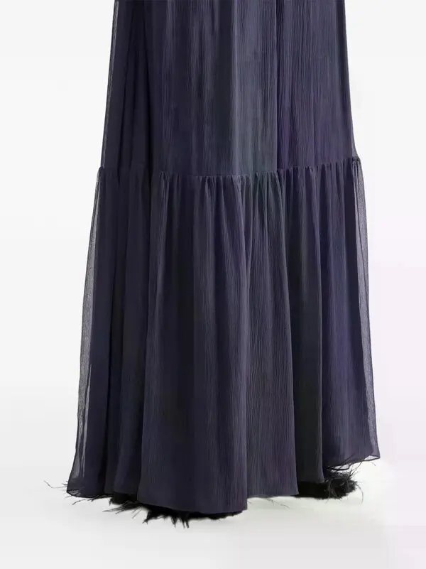 Erdem Navy Silk Creponne Tiered Hem Maxi Skirt