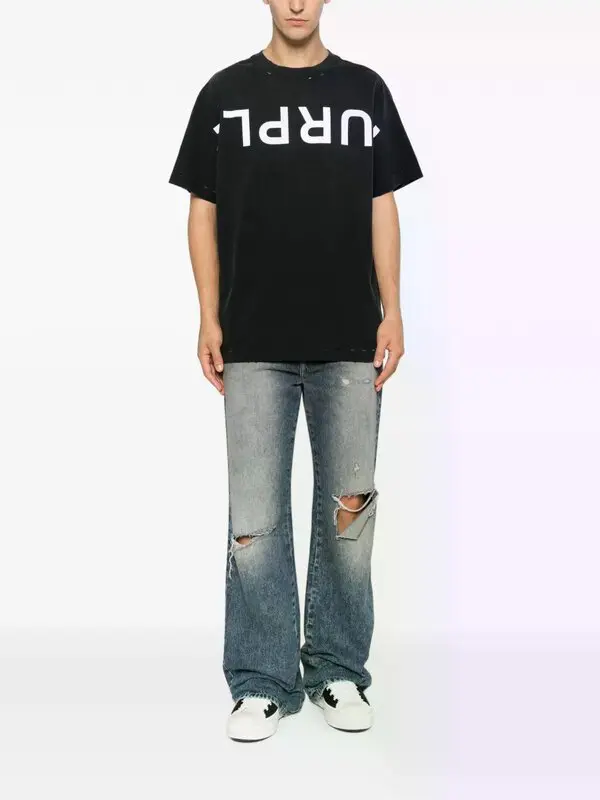 PURPLE BRAND Logo-print Distressed-effect T-shirt