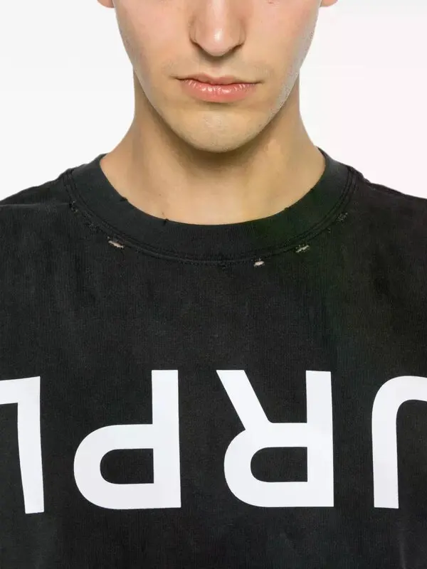 PURPLE BRAND Logo-print Distressed-effect T-shirt