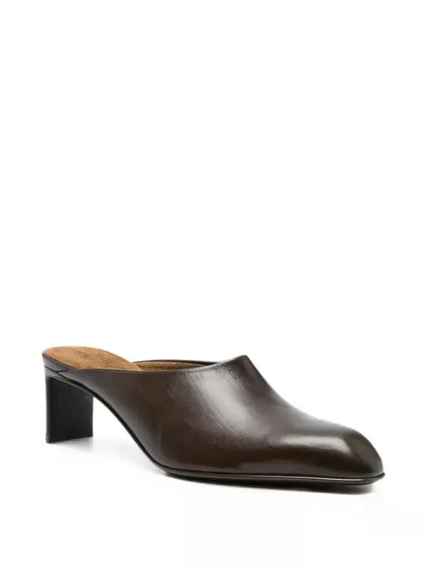 Khaite Square-toe Mid Block Heel Leather Mules - Brown