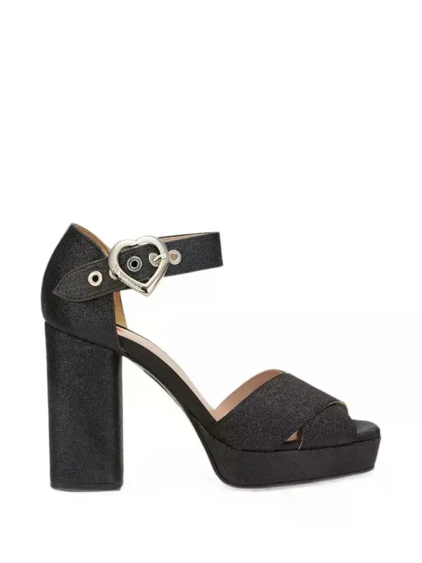 Moschino Glitter Effect Heart Buckle Platform Sandals