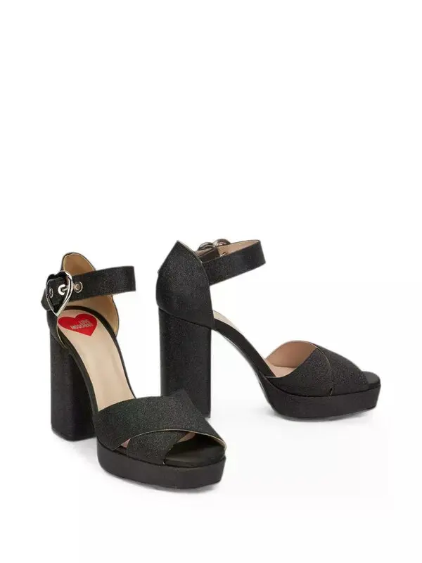 Moschino Glitter Effect Heart Buckle Platform Sandals