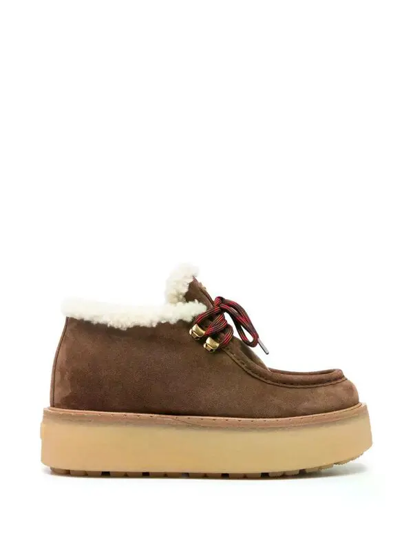 Prada Shearling Trim Platform Lace-up Shoes