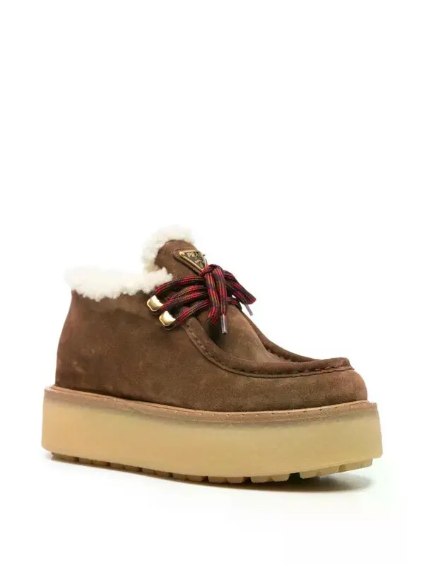 Prada Shearling Trim Platform Lace-up Shoes