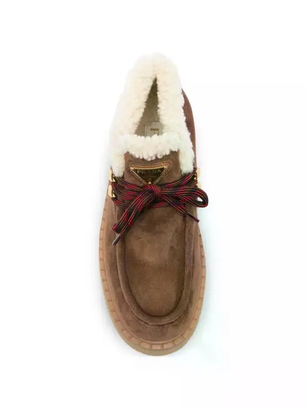 Prada Shearling Trim Platform Lace-up Shoes