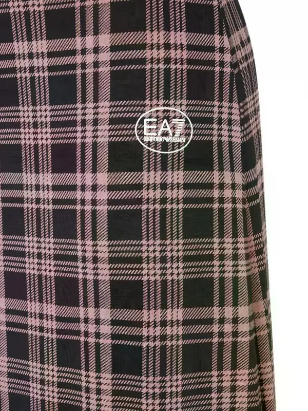 EA7 Tartan Print Midi Skirt - Black