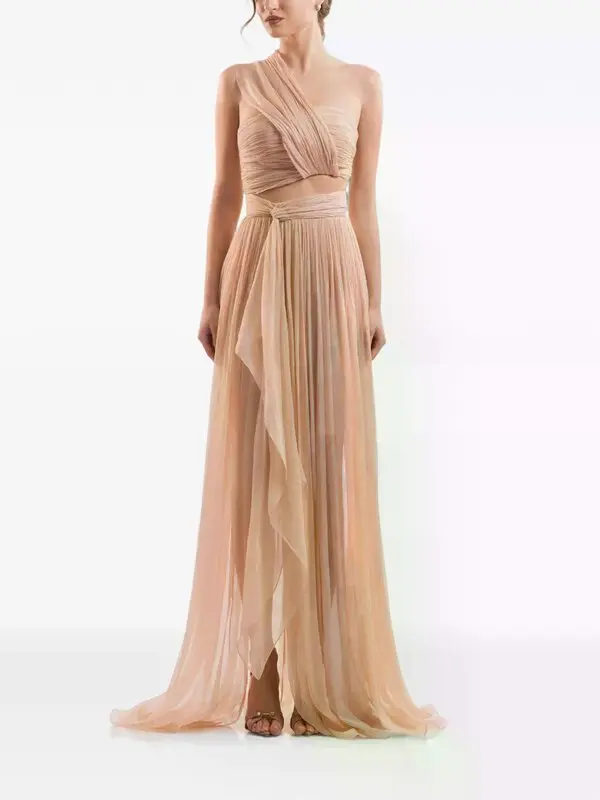IMROSKA Pleated One-shoulder Top And Flowing Maxi Skirt Set