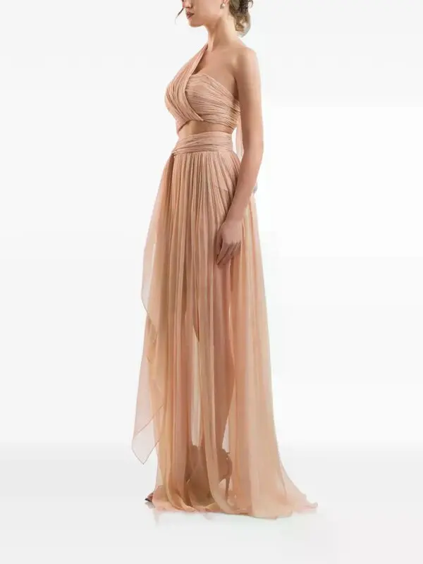 IMROSKA Pleated One-shoulder Top And Flowing Maxi Skirt Set