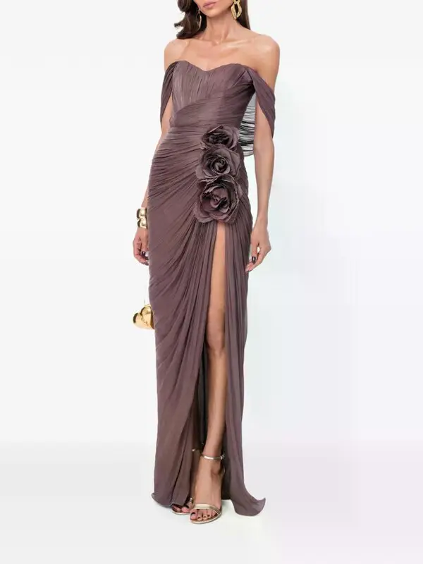 ANA RADU Floral Embellished Ruched Maxi Gown