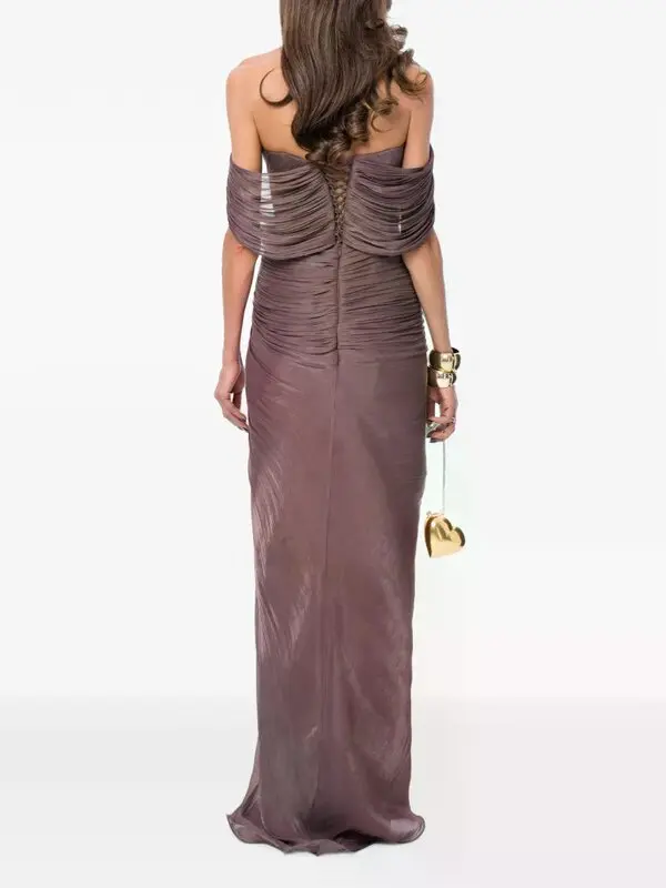 ANA RADU Floral Embellished Ruched Maxi Gown