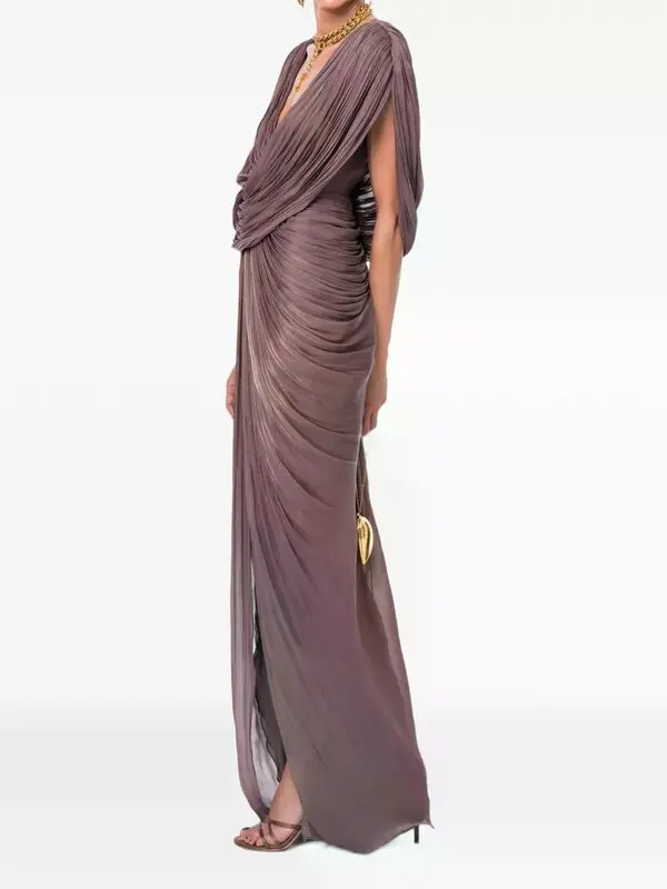 ANA RADU Draped Pleated Maxi Dress