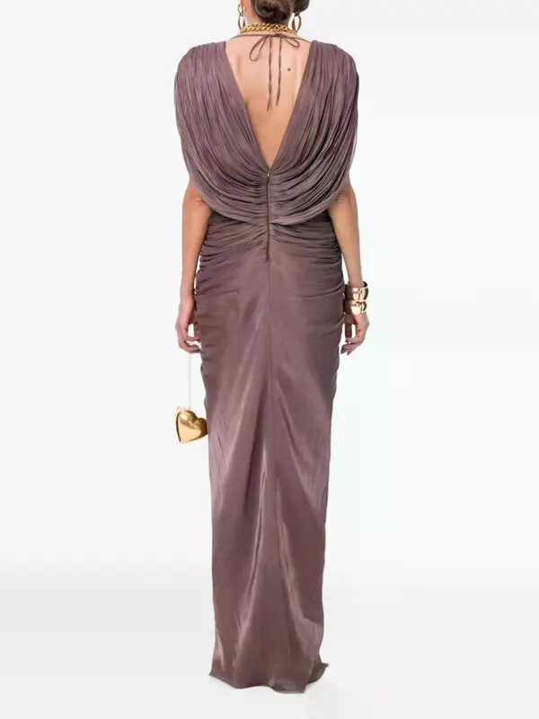 ANA RADU Draped Pleated Maxi Dress