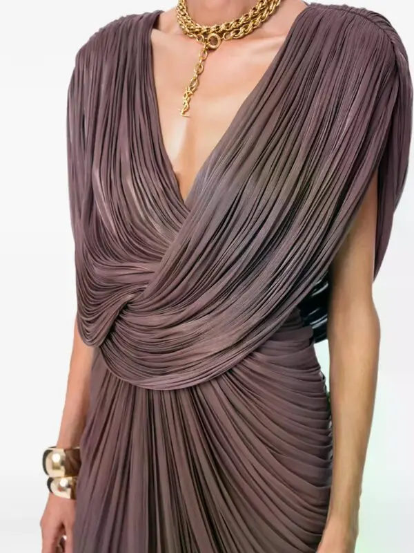 ANA RADU Draped Pleated Maxi Dress