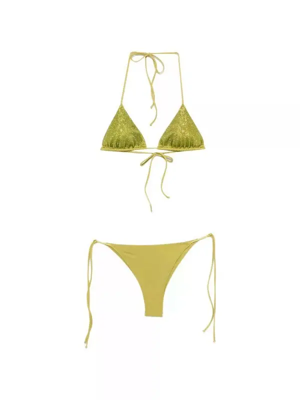 MC2 SAINT BARTH Rhinestone Embellished Triangle Bikini Top - Green