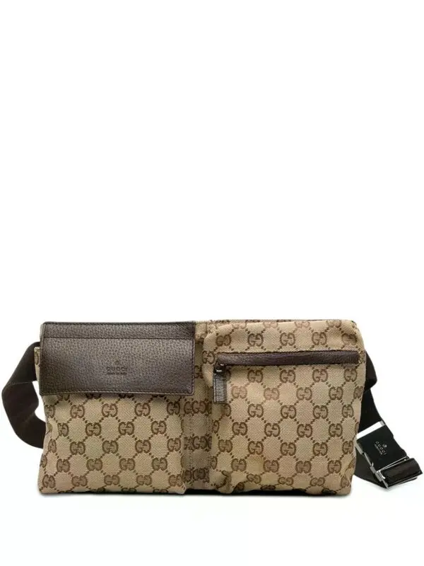 Gucci Gg Canvas Double Pocket Belt Bag - Neutrals