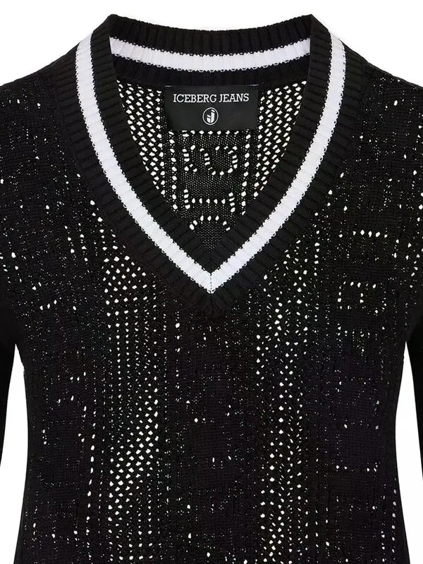 Iceberg Open-knit V-neck Sweater - Black
