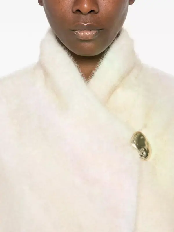 Moncler Faux Fur Jacket With Logo Plaque
