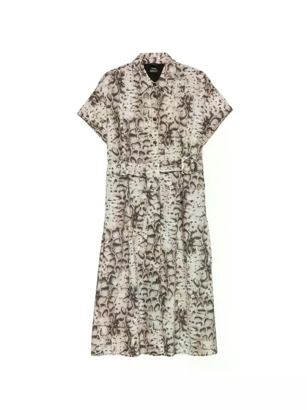 Pinko Snake-pattern Belted Midi Shirt Dress